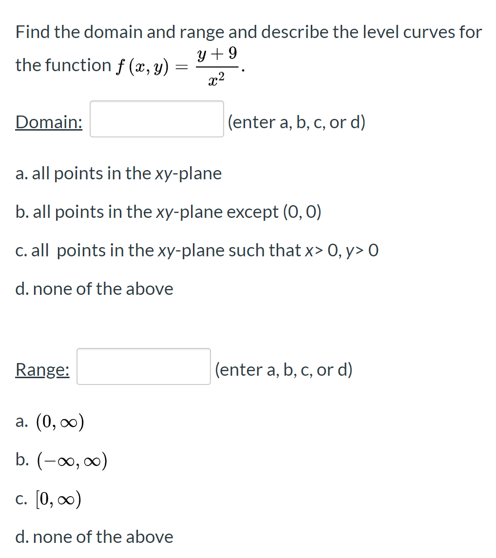 Solved Find the domain and range and describe the level | Chegg.com