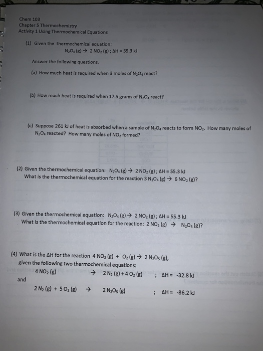 Solved Chem 103 Chapter 5 Thermochemistry Activity 1 Using | Chegg.com