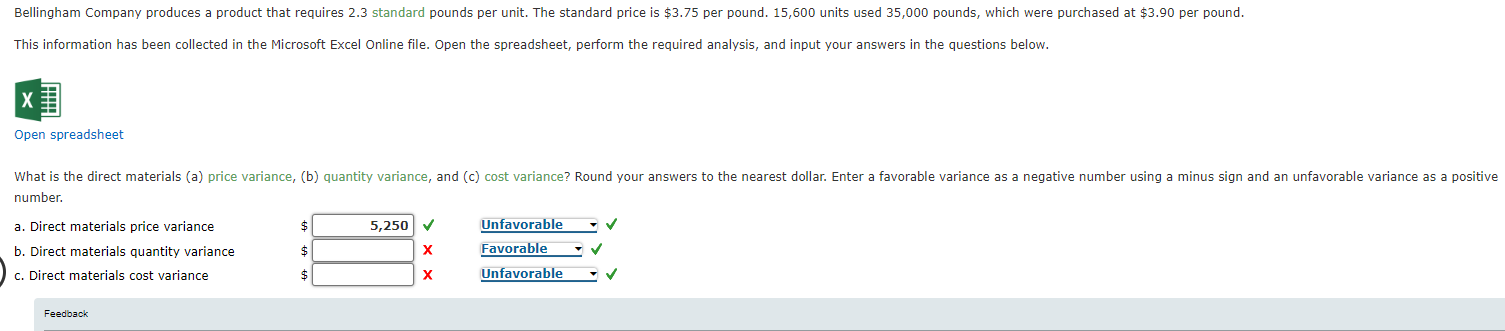 Solved Open spreadsheet number. a. Direct materials price | Chegg.com