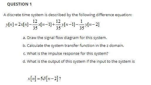 Solved QUESTION 1 A discrete time system is described by the | Chegg.com