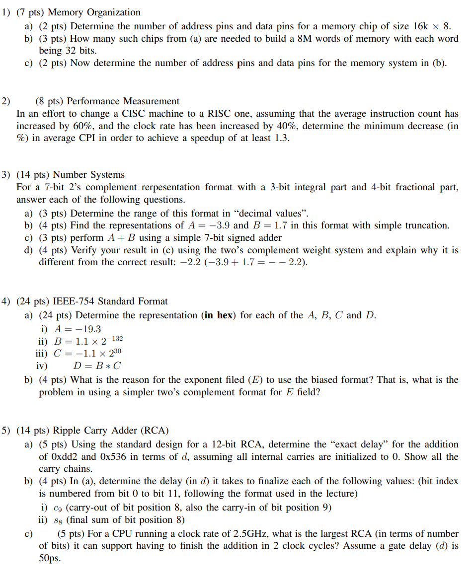 Solved 1) (7 pts) Memory Organization a) (2 pts) Determine | Chegg.com