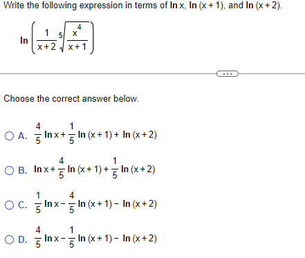 Solved Write the expression in terms of lnx and ln(x−4). | Chegg.com