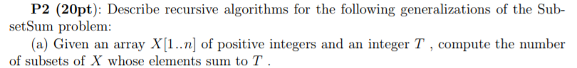 Solved P2 (20pt): Describe recursive algorithms for the | Chegg.com
