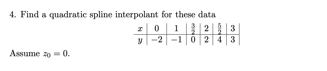 Solved 4 Find A Quadratic Spline Interpolant For These Data