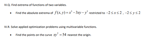 Solved Iv Q Find Extrema Of Functions Of Two Variables •