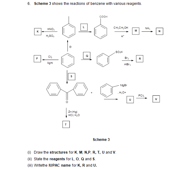 Solved 6. Scheme 3 shows the reactions of benzene with | Chegg.com