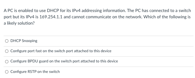 Solved APC is enabled to use DHCP for its IPv4 addressing | Chegg.com