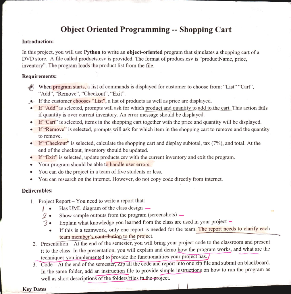Object Oriented Programming -- Shopping Cart | Chegg.com