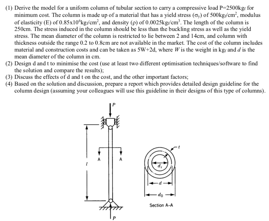 (1) Derive the model for a uniform column of tubular | Chegg.com