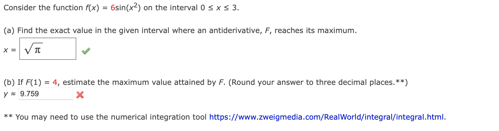 Solved Consider the function f(x) = 6sin(x2) on the interval | Chegg.com
