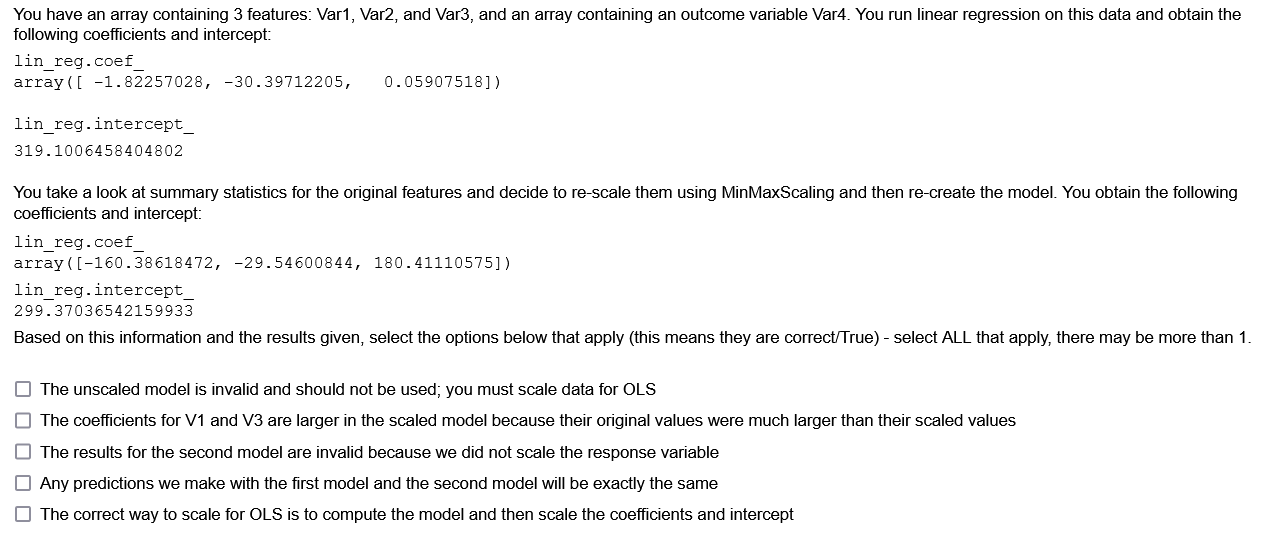Solved You have an array containing 3 features: Var1, Var2, | Chegg.com