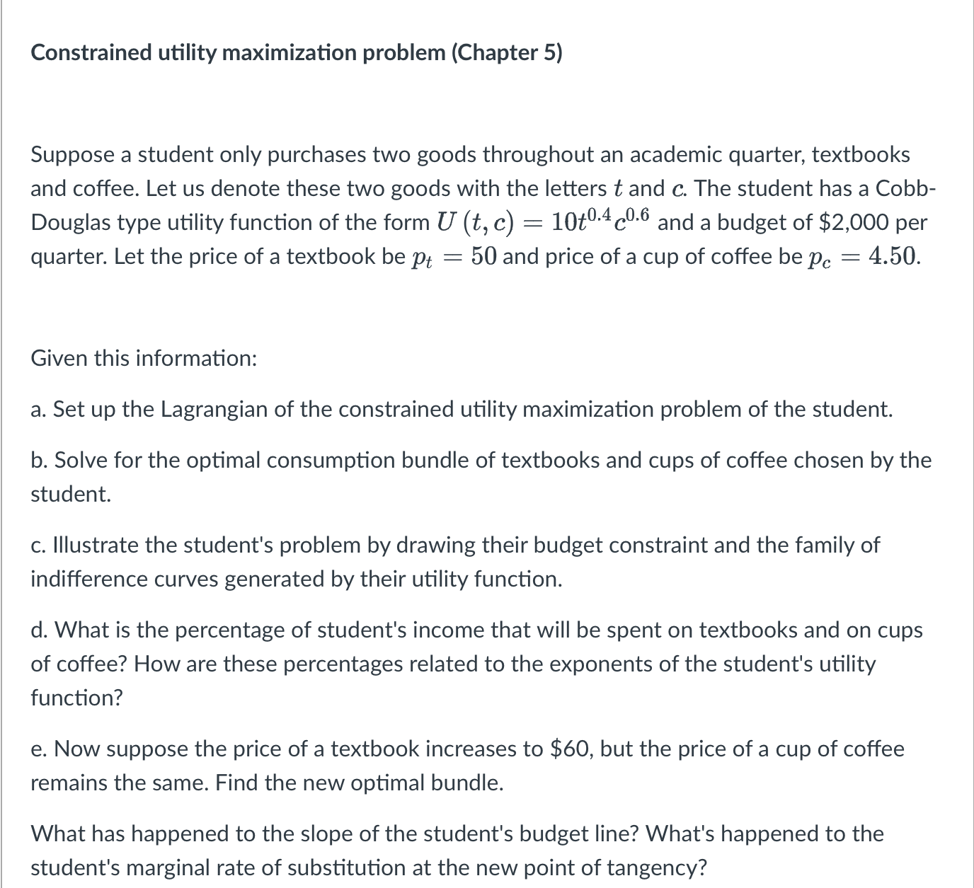 Solved Constrained utility maximization problem (Chapter | Chegg.com