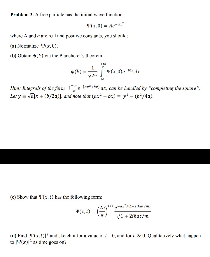 Solved Problem 2. A free particle has the initial wave | Chegg.com