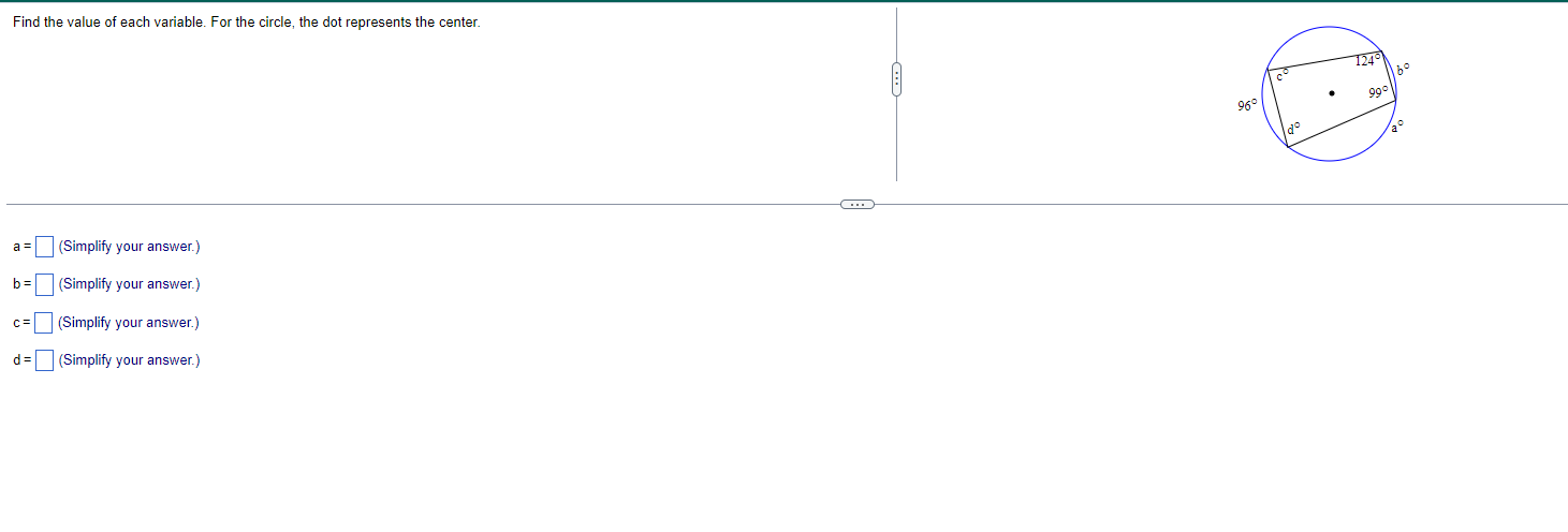 [solved] Find The Value Of Each Variable For The Circle