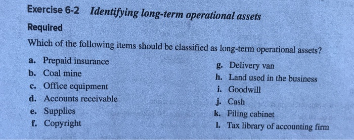 Solved Exercise 6-2 Identifying long-term operational assets | Chegg.com