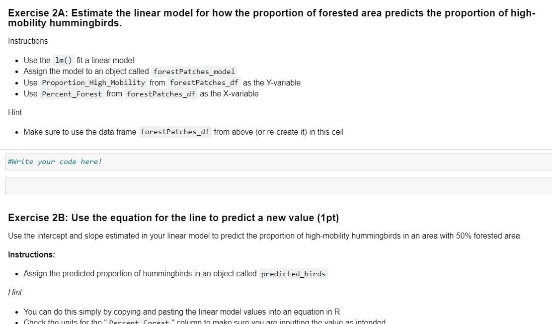 Solved Exercise 2A: Estimate the linear model for how the | Chegg.com