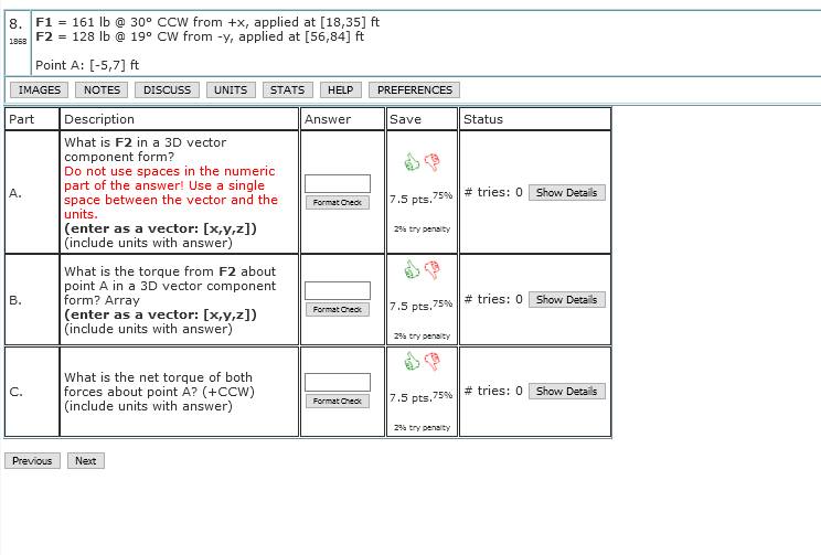 Solved 8. F1 = 161 lb @ 30° CCW from +x, applied at [18,35] | Chegg.com