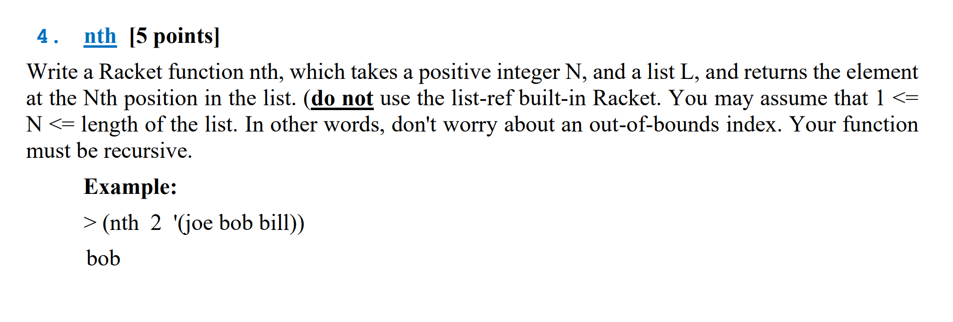Solved 4 Nth 5 Points Write A Racket Function Nth Which 2261