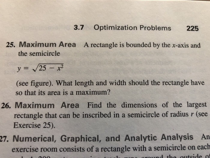Solved 3.7 Optimization Problems 225 25. Maximum Area the | Chegg.com