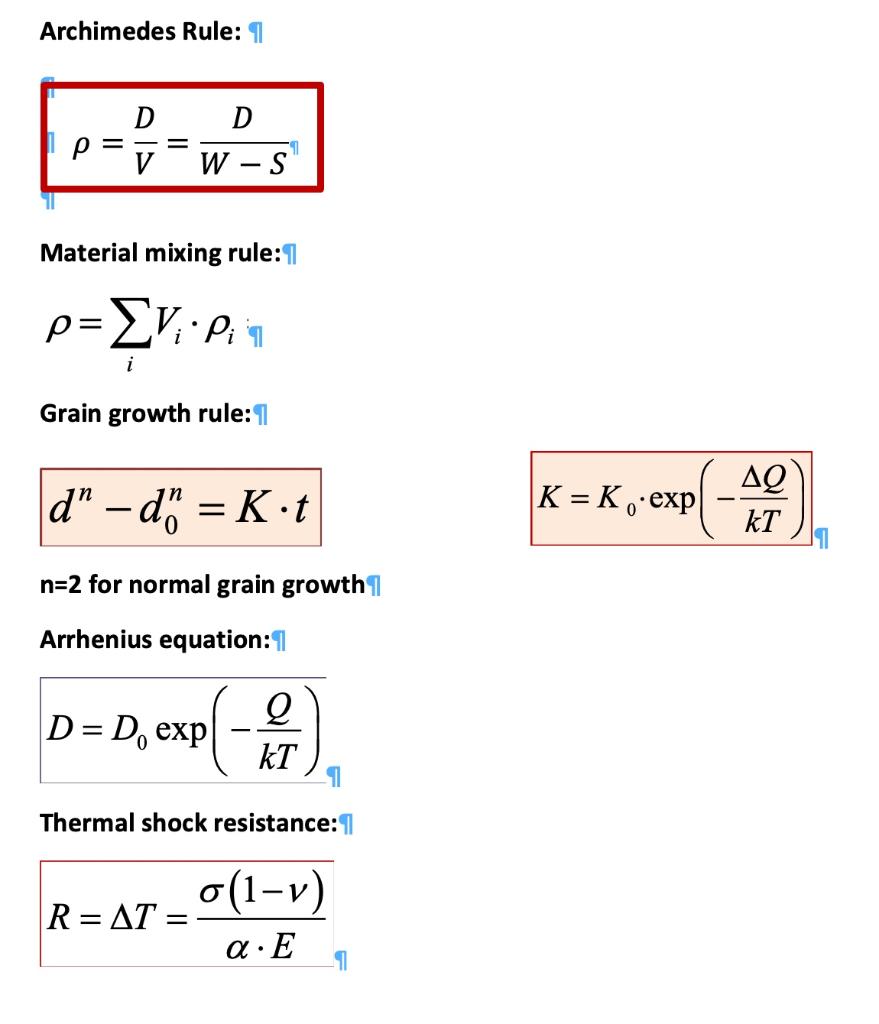 Solved Archimedes Rule: ๆ ρ=VD=W−SD Material mixing rule: ↑ | Chegg.com