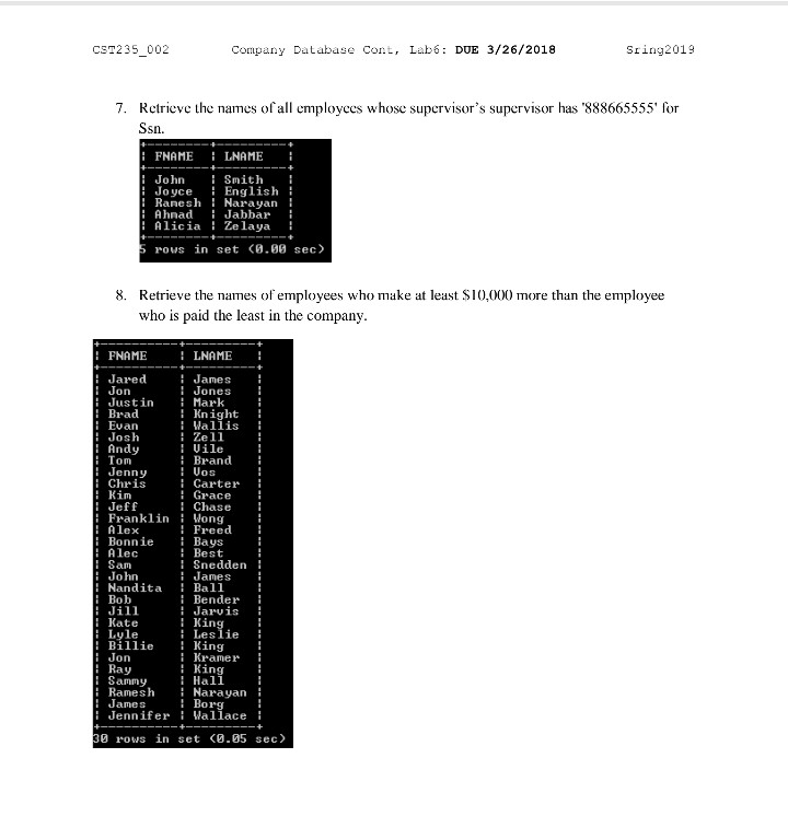 Solved CST235_002 Company Database Cont, Labé: DUE 3/26/2018 | Chegg.com