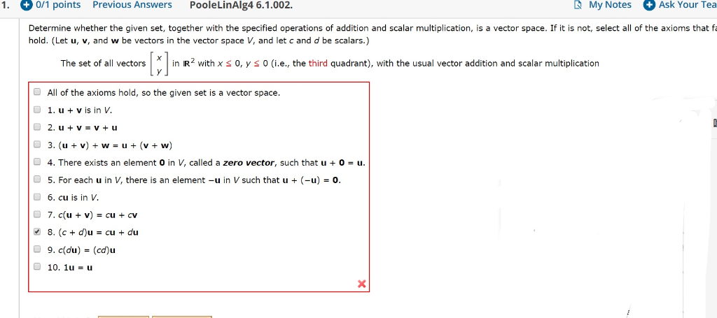 Solved 1. + 0/1 points Previous Answers PoolelinAlg4 | Chegg.com