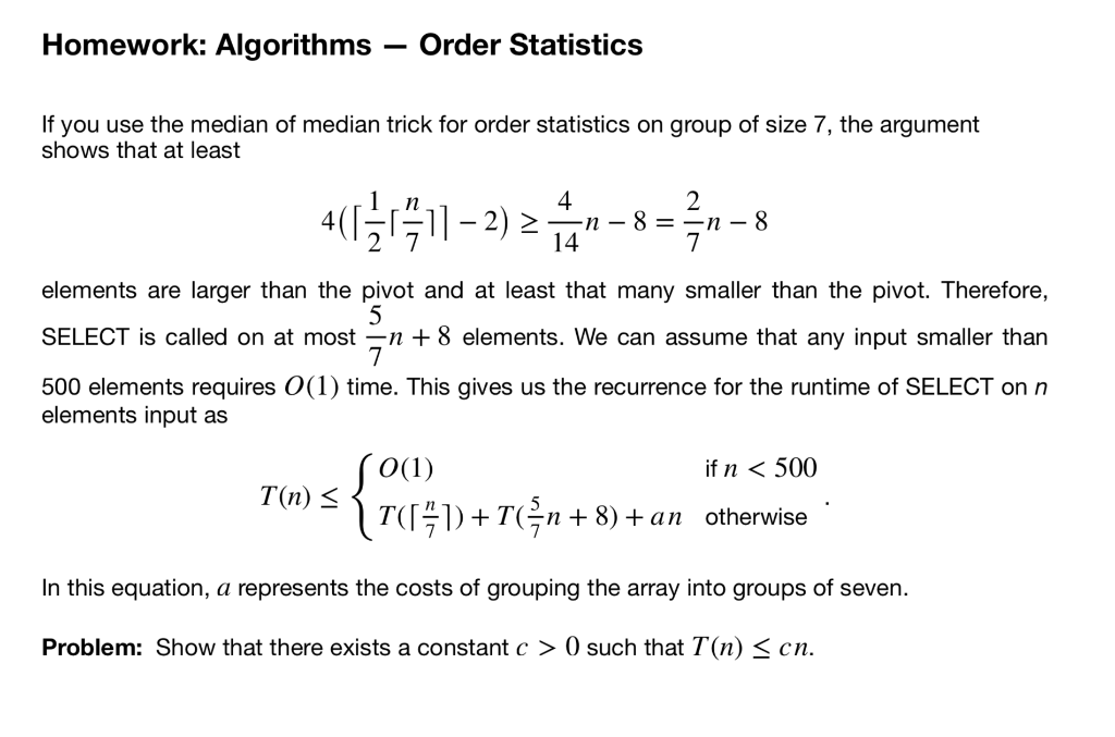 Homework: Algorithms- Order Statistics If you use the | Chegg.com
