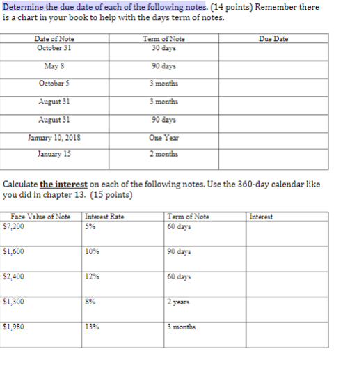 Solved Determine the due date of each of the following | Chegg.com