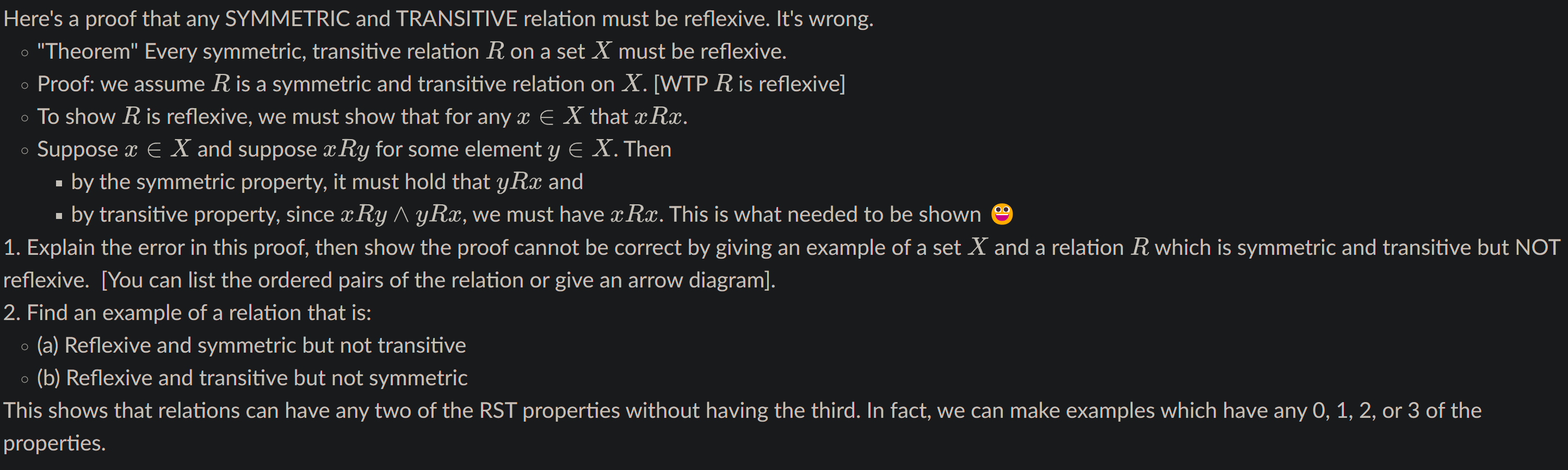 Solved Here's a proof that any SYMMETRIC and TRANSITIVE | Chegg.com