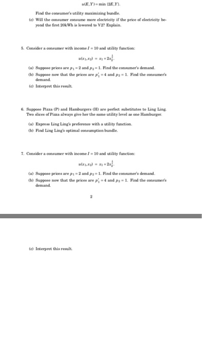 Solved 1. Consider a consumer whose utility function over | Chegg.com