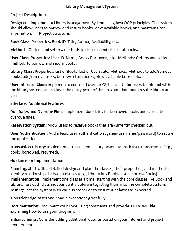 Solved Library Management SystemProject Description:Design | Chegg.com