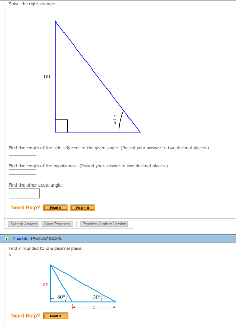 Solved Solve the right triangle 101 Find the length of the | Chegg.com