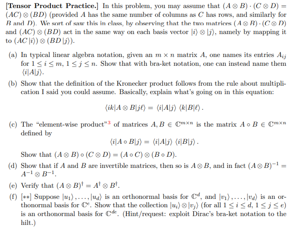 Solved (Tensor Product Practice.] In this problem, you may | Chegg.com