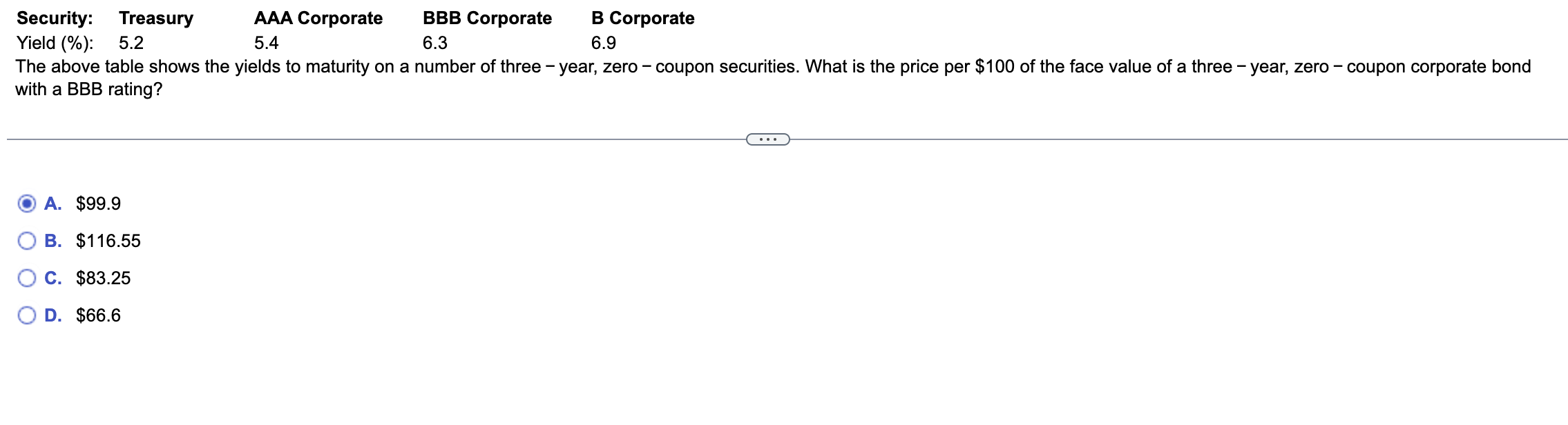 Solved Security: TreasuryAAA CorporateBBB CorporateB | Chegg.com