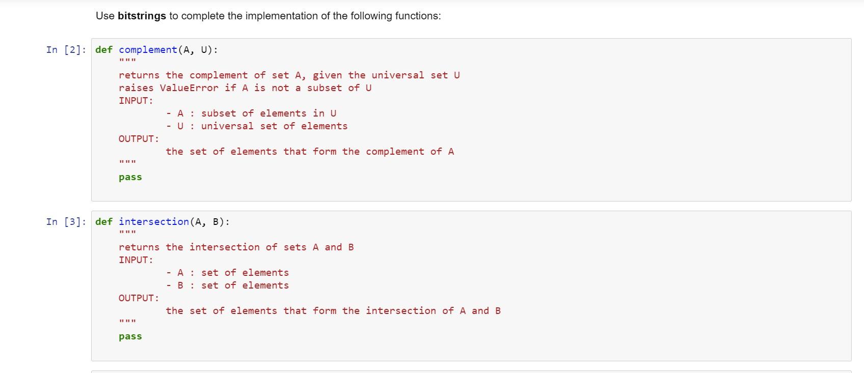 Solved Use bitstrings to complete the implementation of the | Chegg.com