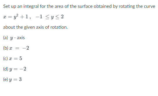 Solved Set up an integral for the area of the surface | Chegg.com