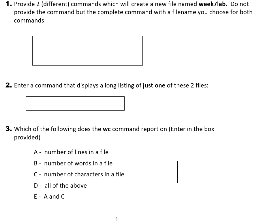 Solved 1. Provide 2 (different) commands which will create a | Chegg.com
