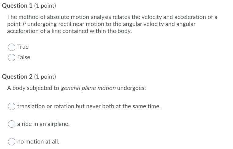Solved Question 1 (1 point) The method of absolute motion | Chegg.com