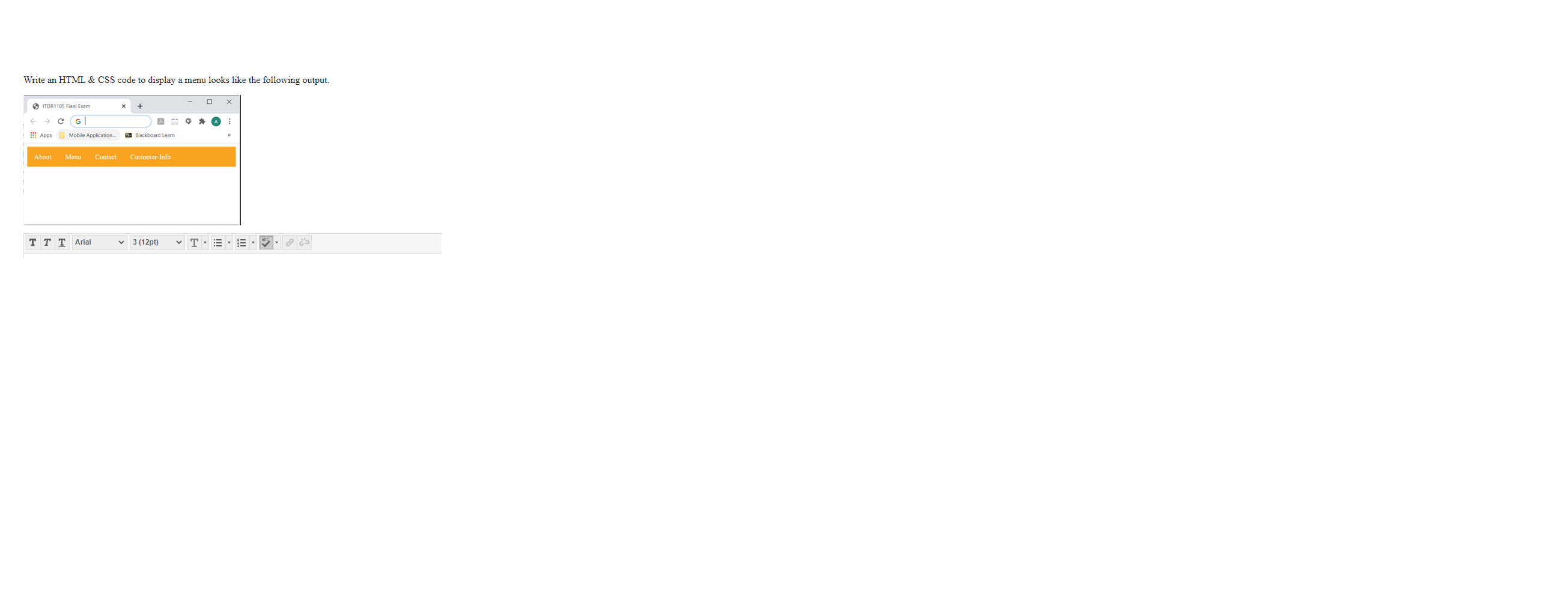 Solved Write an HTML & CSS code to display a menu looks like | Chegg.com