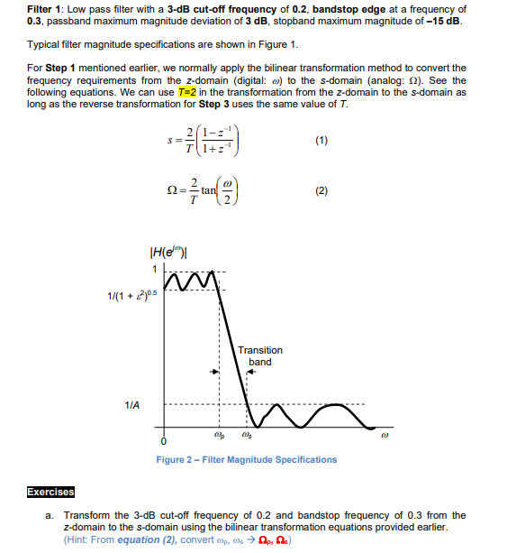 Filter 1: Low pass filter with a 3-dB cut-off | Chegg.com