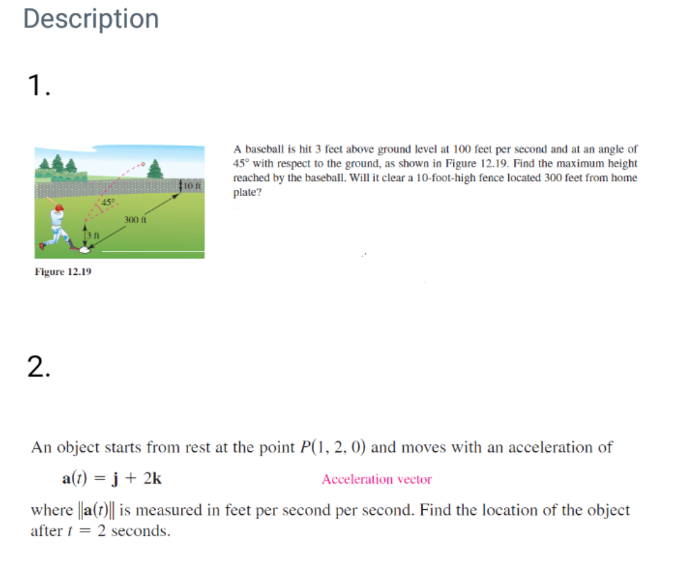 Solved Description 1. A baseball is hit 3 feet above ground | Chegg.com