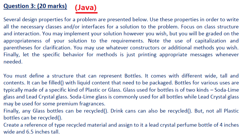 Solved Question 3: (20 marks) (Java) Several design | Chegg.com