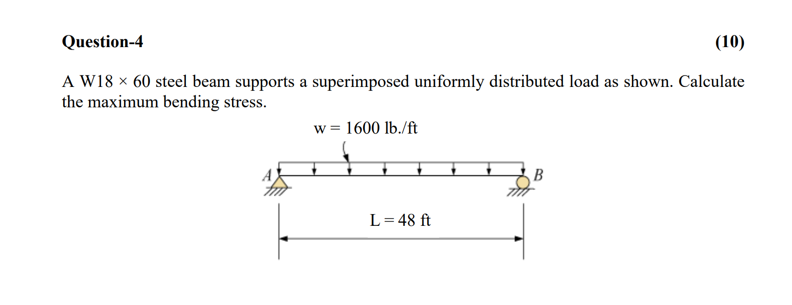 Solved Question-4 (10) A W18 x 60 steel beam supports a | Chegg.com