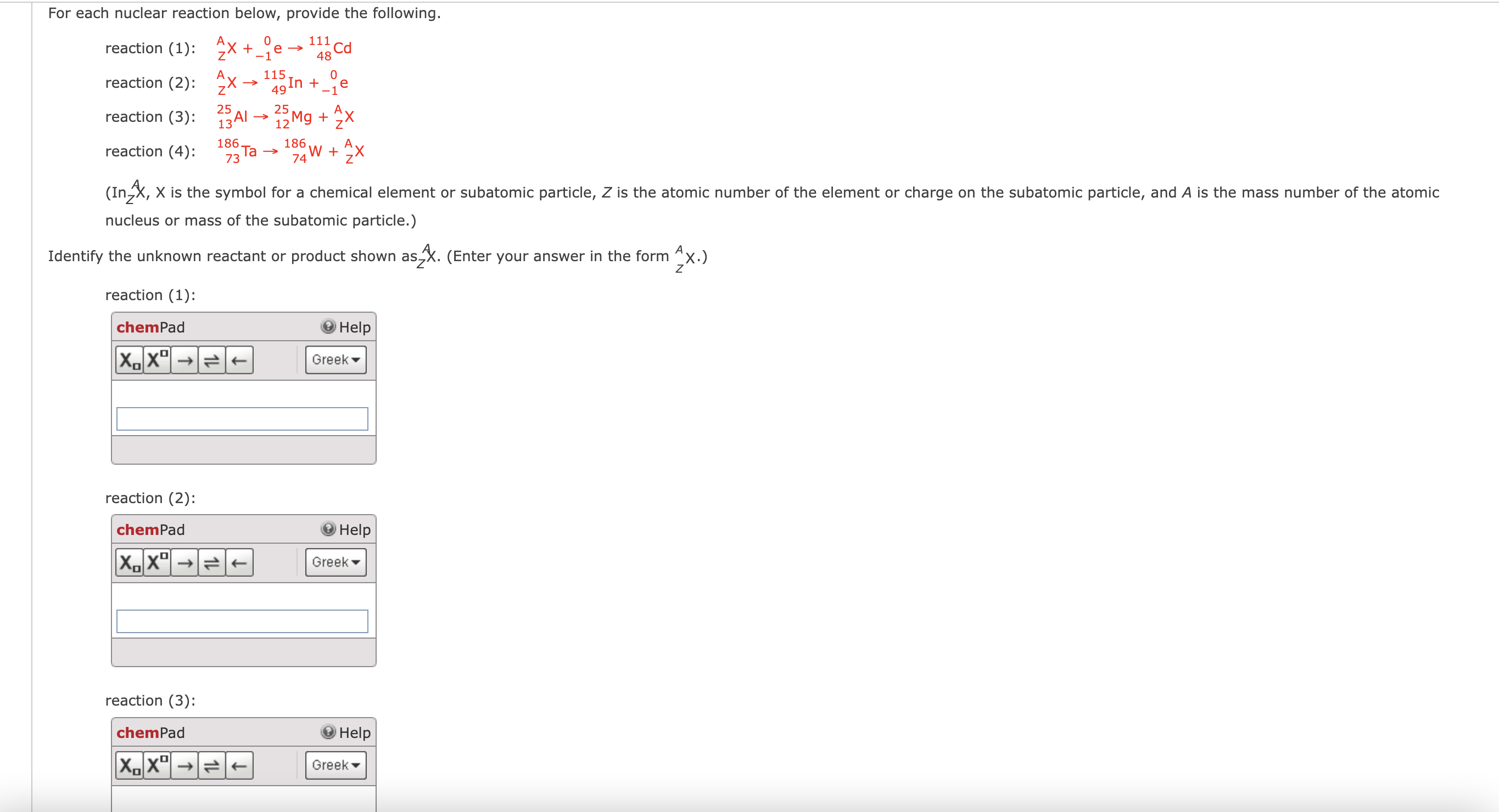 Solved For the top part, write unknown reactant and products | Chegg.com