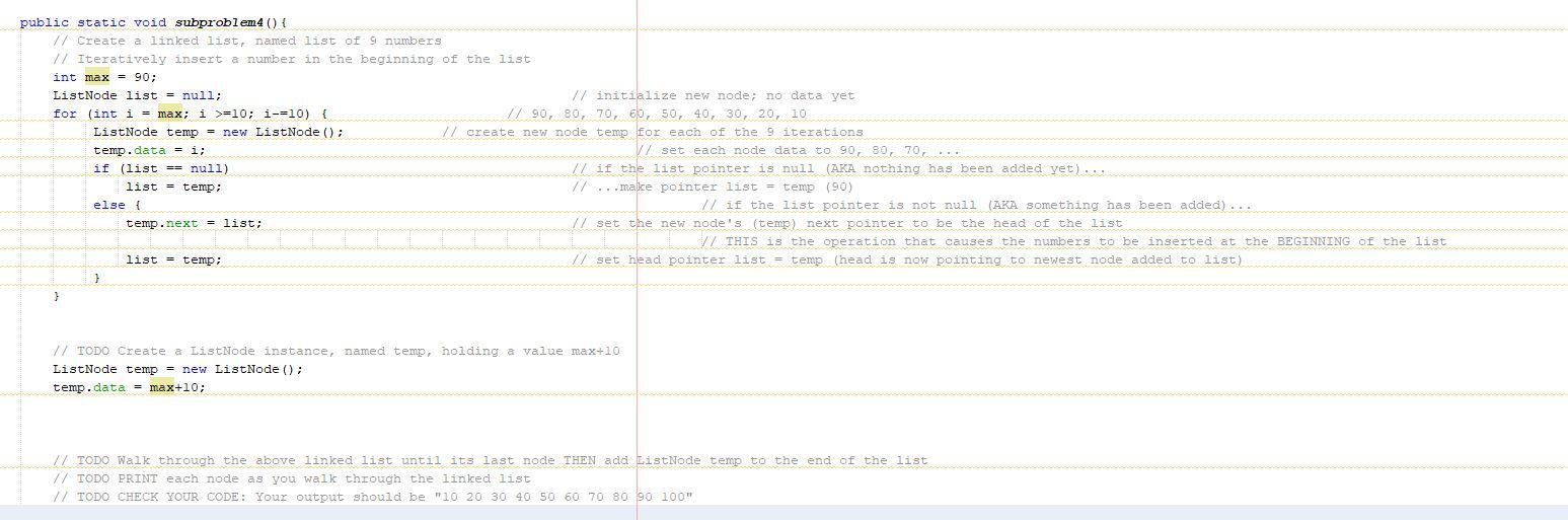 Solved public static void subproblem 4 () { // Create a | Chegg.com