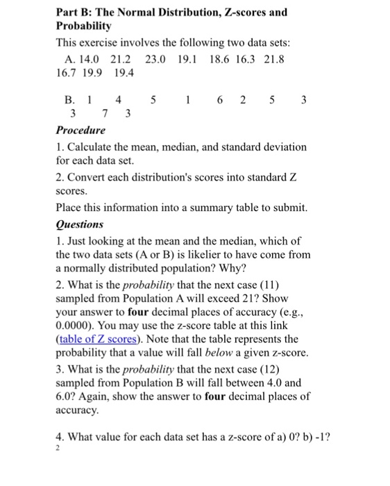 Solved Part B: The Normal Distribution, Z-scores and | Chegg.com