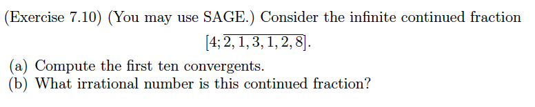 Solved (Exercise 7.10) (You may use SAGE.) Consider the | Chegg.com