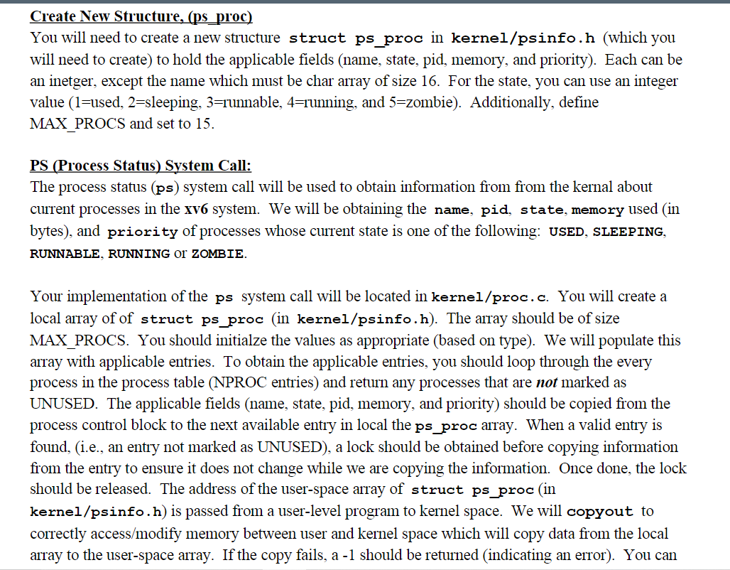 Solved just implement ps system call in proc.c at xv6. I | Chegg.com