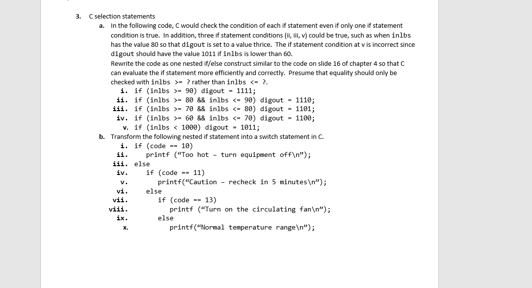 Solved 3 C Selection Statements A In The Following Code C