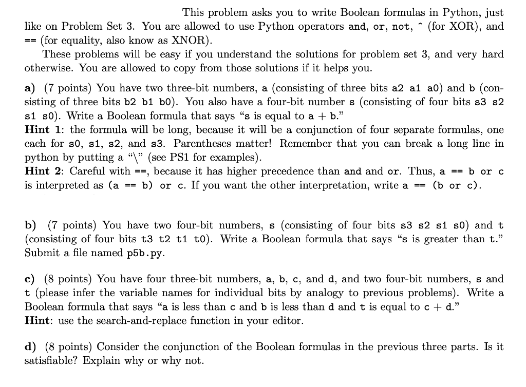 Solved == This problem asks you to write Boolean formulas in | Chegg.com